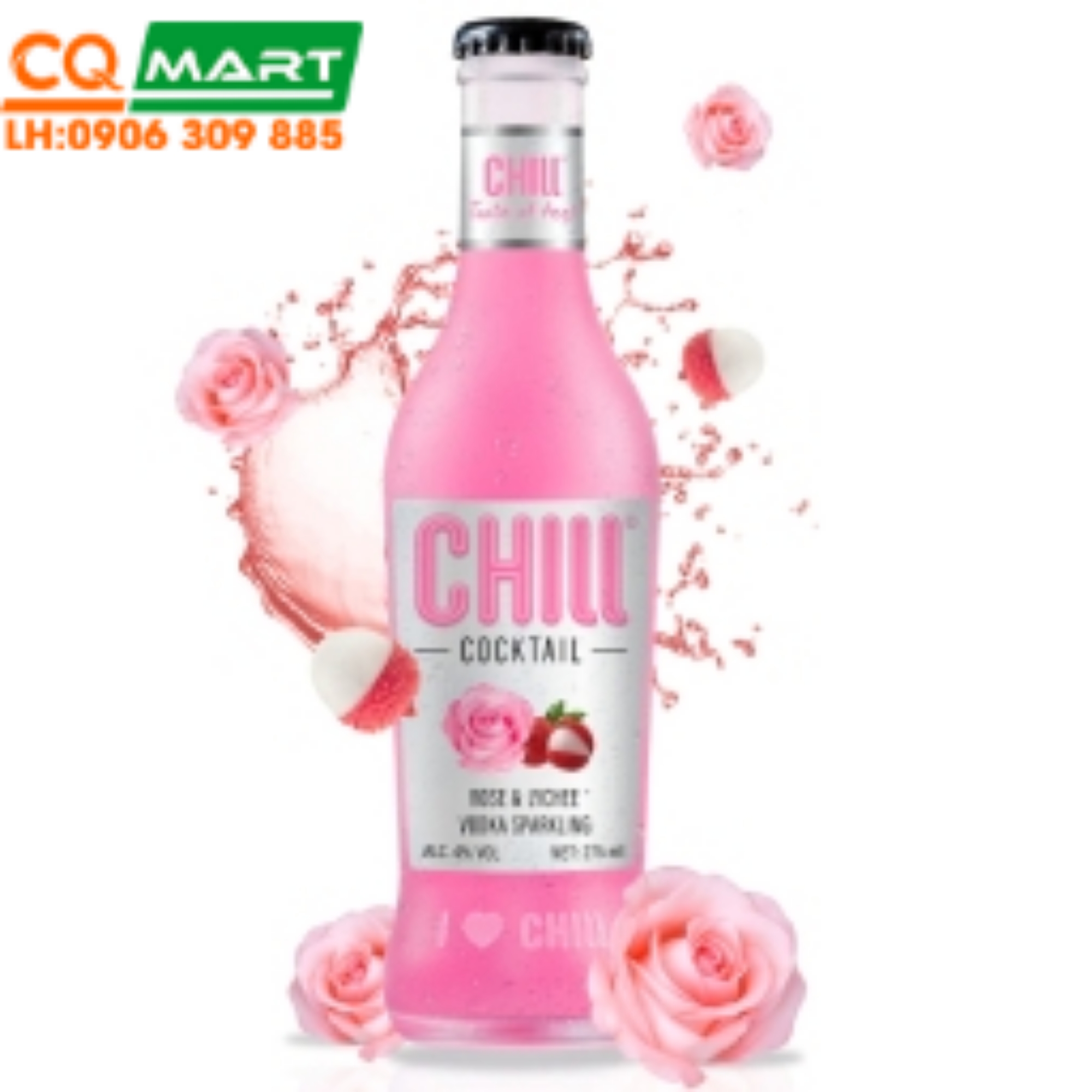 CQ Mart Food & Wine. Nước Trái Cây Lên Men Chill Original Rose & Lychee Vodka Cocktail Chai 275ml